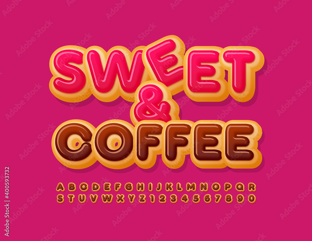 Vector tasty emblem Sweet and Coffee. Choco glazed Alphabet Letters and ...