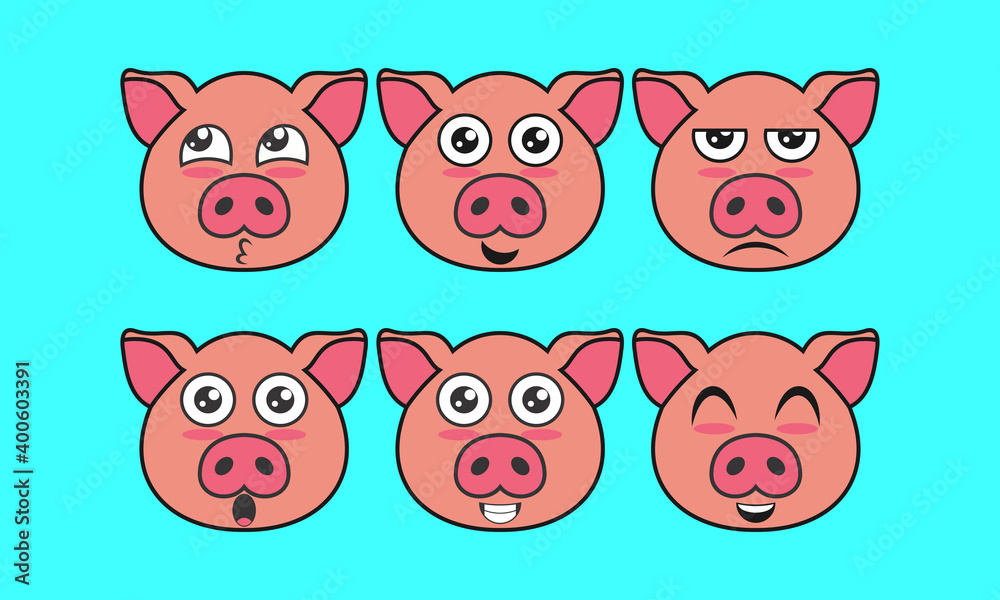 vector illustration of a cute animal face expression logo, pet, pig ...