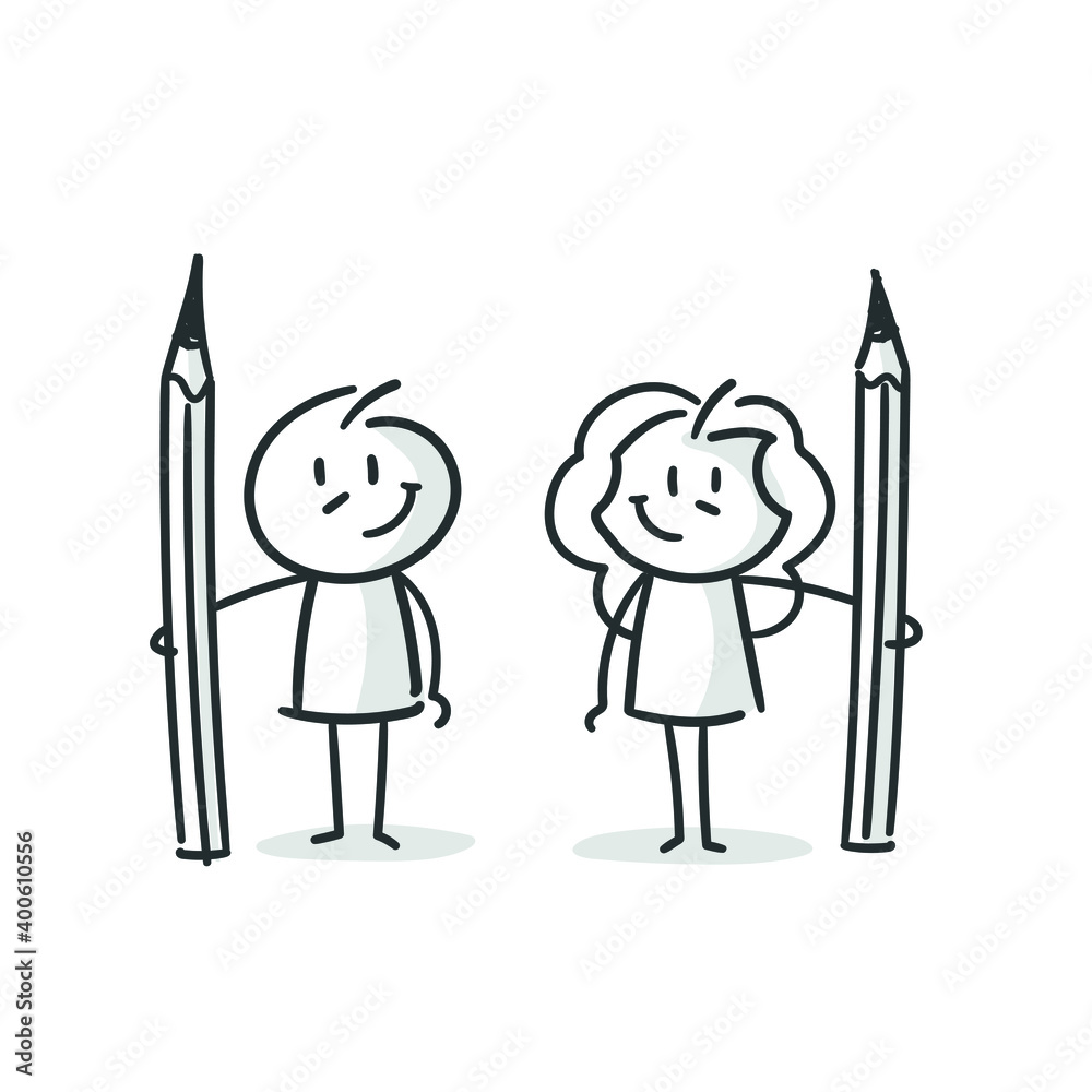 Poster stick figures: pencil, pen, school, drawing, art (no. 12 ...