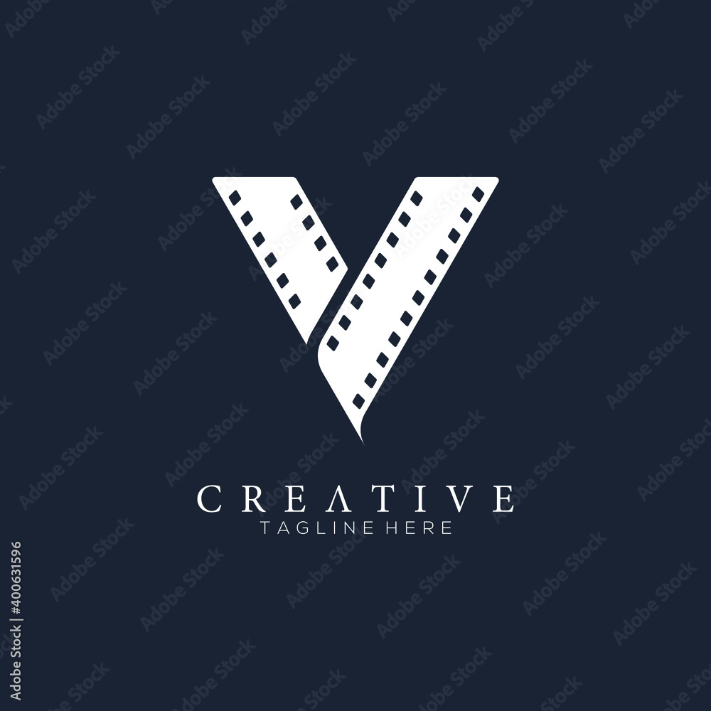 Elegant white letter V logo for strip film vector illustration and ...