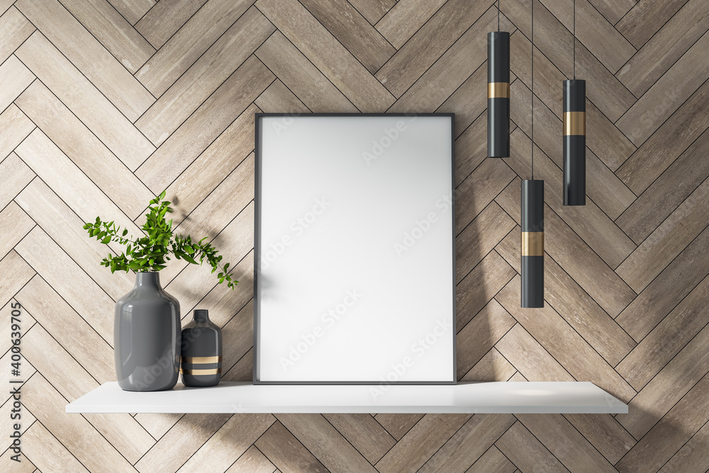 Mock up white placard frame on shelf Stock Photo | Adobe Stock