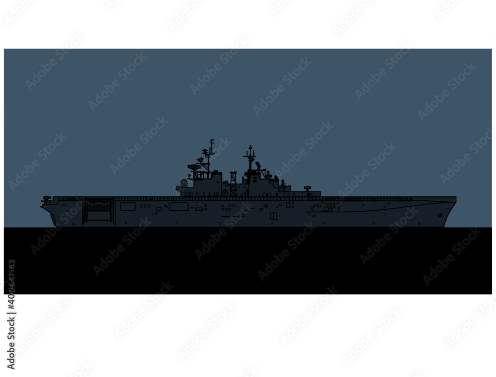 US Navy Wasp class amphibious assault ship. Vector image for ...