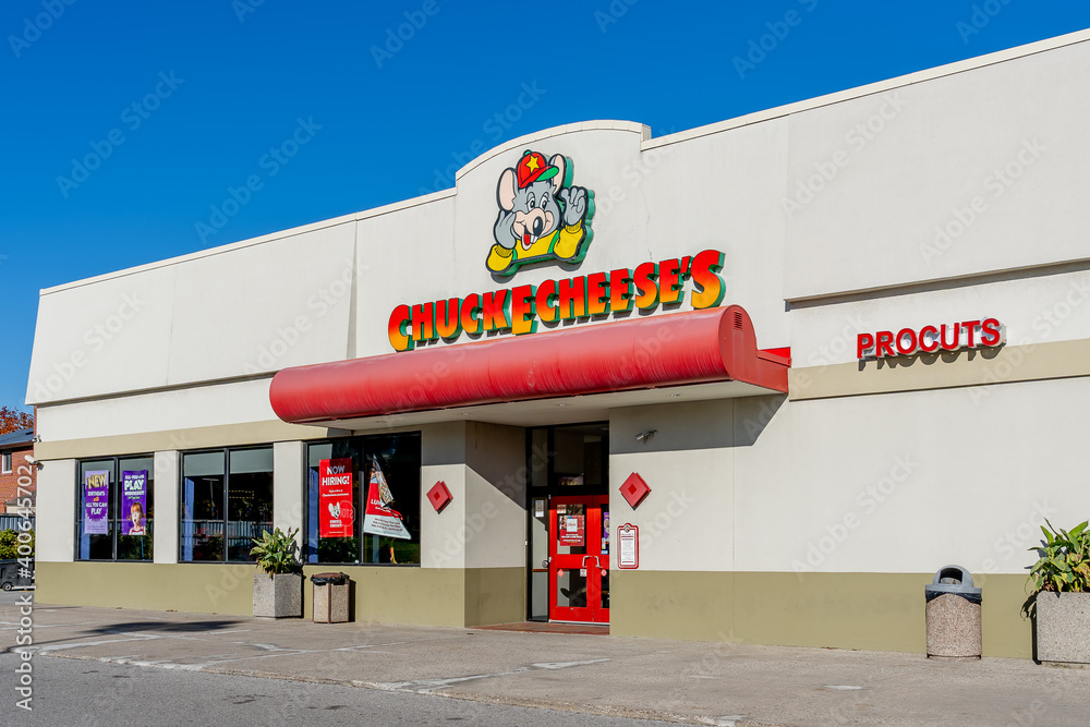 Toronto, Canada- October 29, 2018: Chuck E. Cheese’s sign in Toronto ...