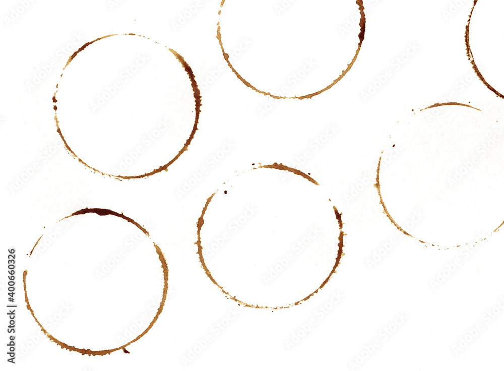 brown shapes of Coffee ring stains. Wine glass marks or coffee cup ...