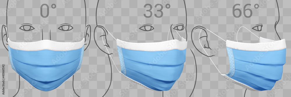 Vector set collection of realistic blue face masks on human heads from ...