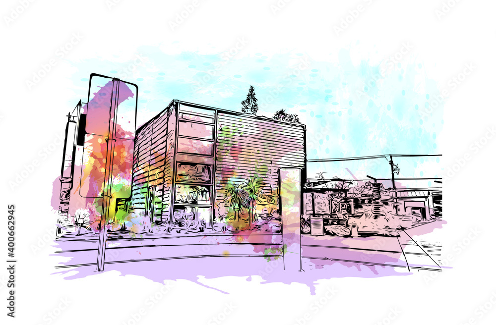 Building view with landmark of Costa Mesa is a city in California ...