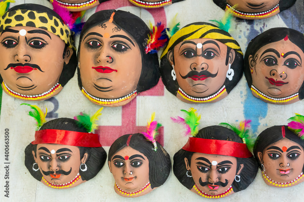 Foto de Colorful Santhal tribal masks of tribal man and woman on ...