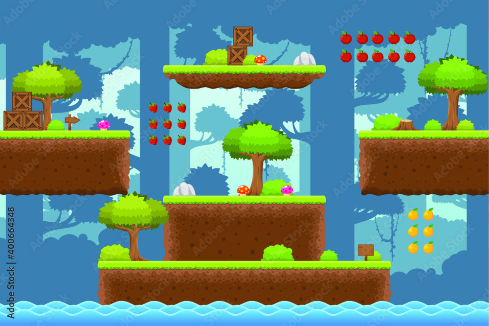 Jungle side scrolling platformer game tileset Stock Vector | Adobe Stock Jungle side scrolling platformer game tileset Stock Vector | Adobe Stock