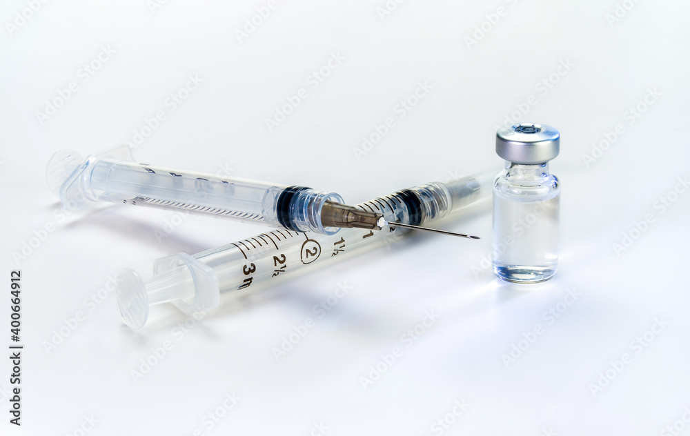 Covid 19 Vaccine pandemic safety on sterile white table Stock Photo ...