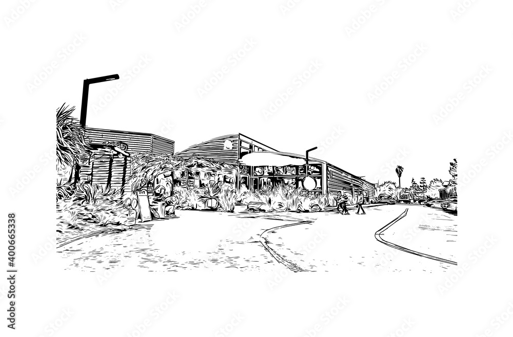Building view with landmark of Costa Mesa is a city in California. Hand ...