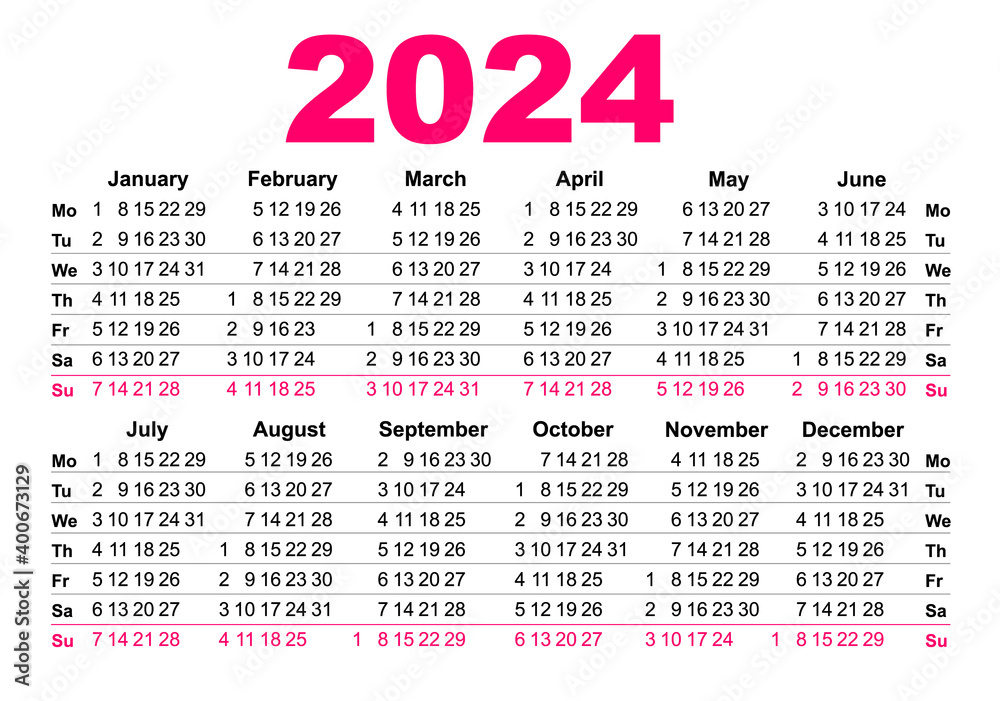 2024 calendar simple grid. Business calendar template for pocket or ...