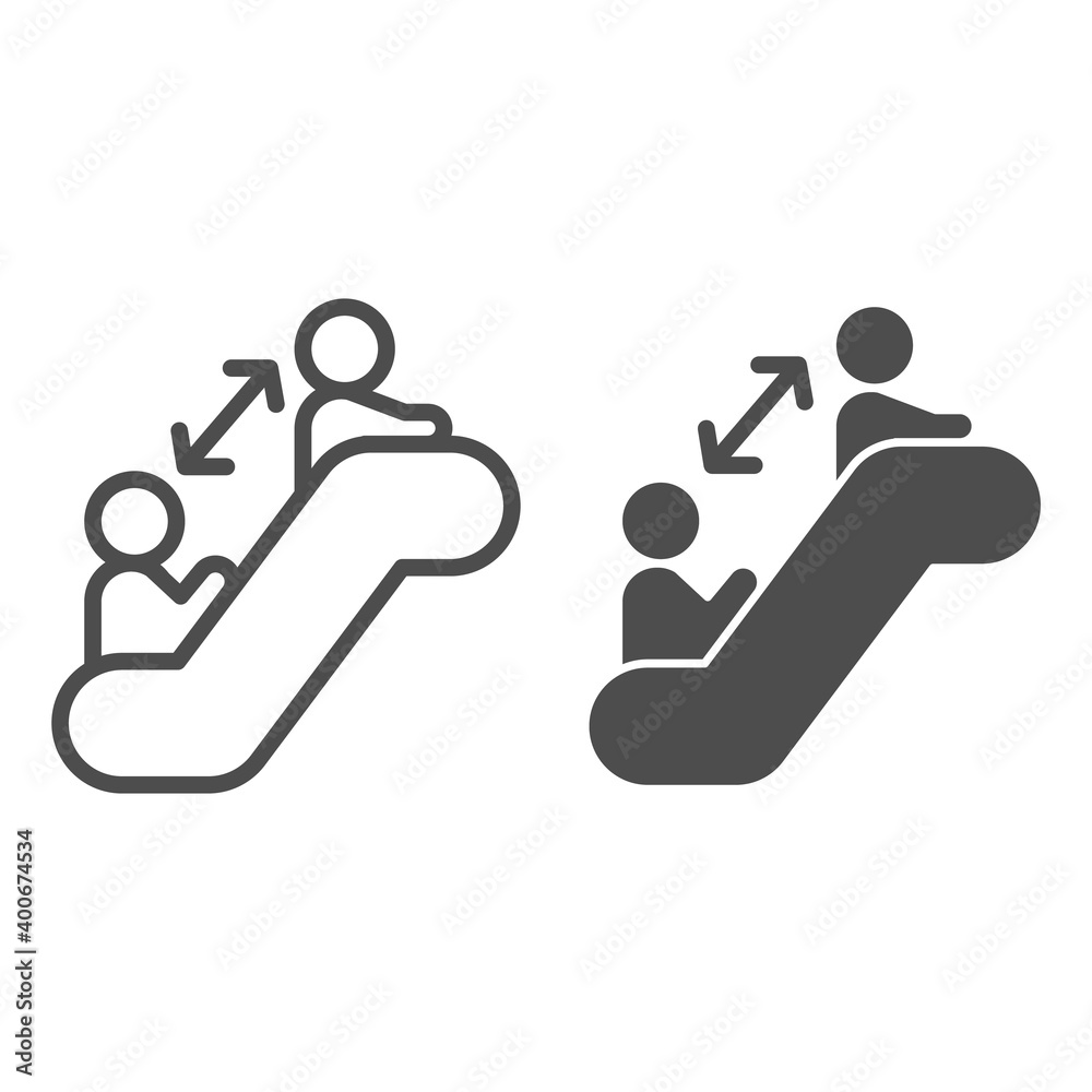 Distance between two people on escalator line and solid icon, social ...