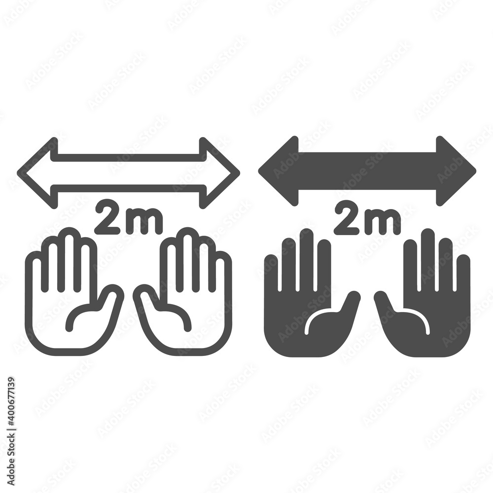 Hands and limitation in two meters with arrow line and solid icon ...