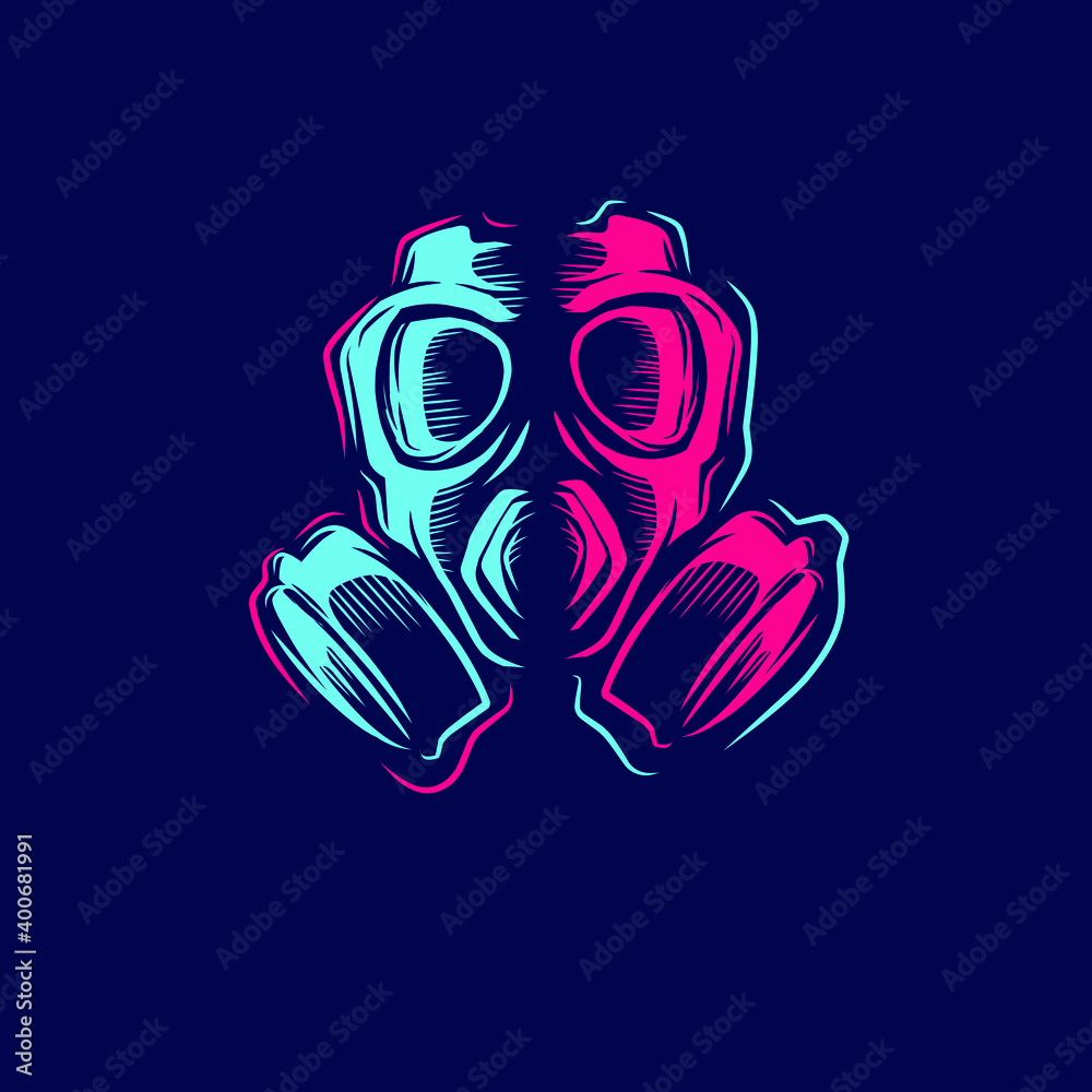 Gas mask line pop art potrait logo colorful design with dark background ...