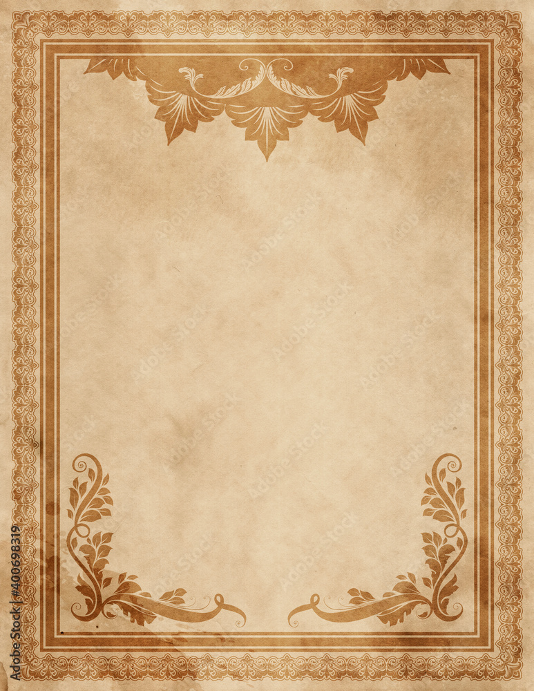 Old paper with vintage border and patterns. Stock Photo | Adobe Stock