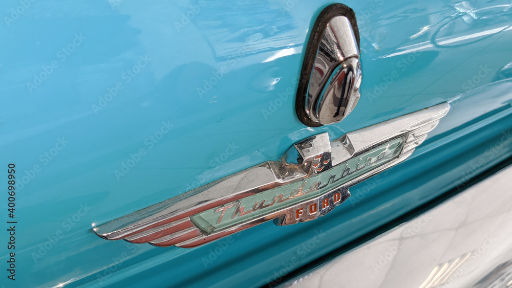 ford classic Thunderbird motor car blue vintage and retro logo and sign ...
