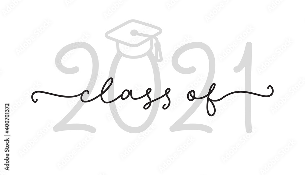 Vetor de CLASS OF 2021. Graduation logo with cap. Modern calligraphy ...
