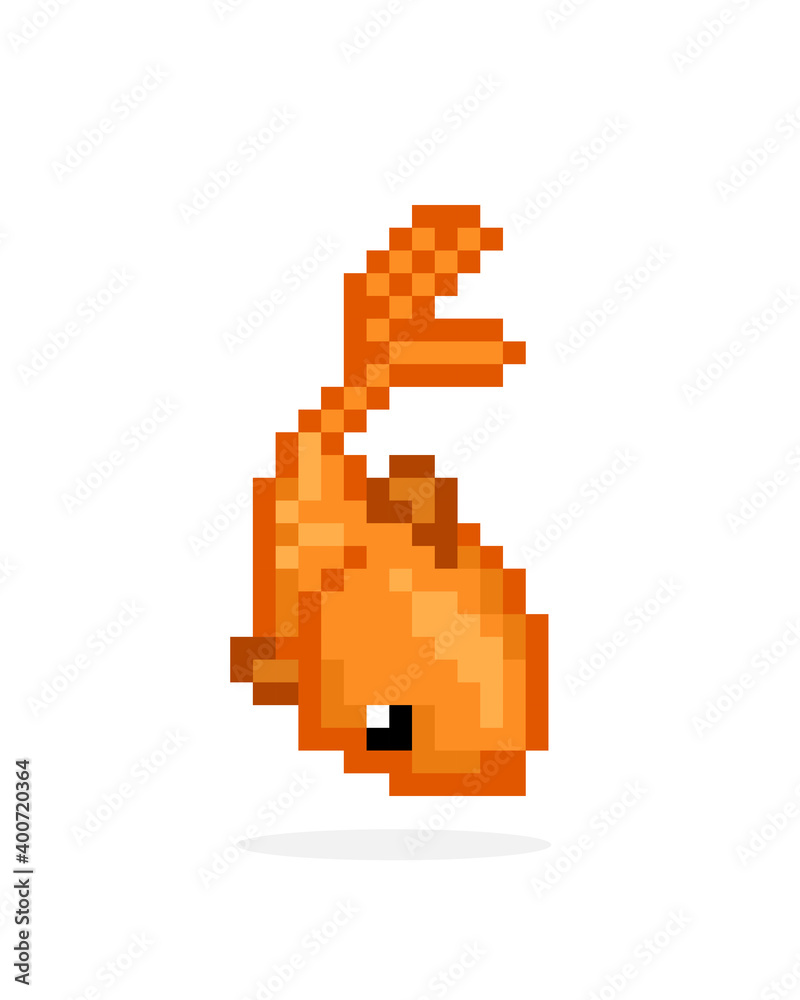 8 bit Pixel goldfish image. Animal in Vector illustration of cross ...