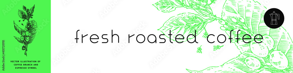 Banner organic coffee, template design for freshly roasted coffee ...
