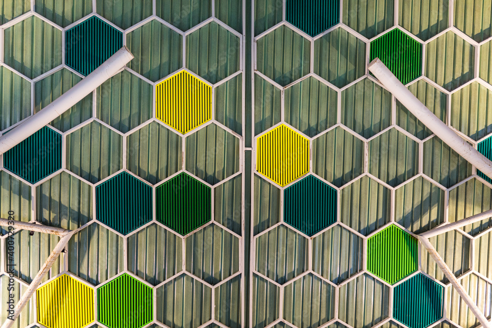 Hexagon roof of the Indian Street, a narrow roofed passageway and ...