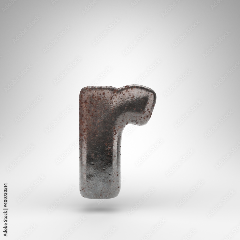 Letter R lowercase on white background. Rusty metal 3D letter with ...