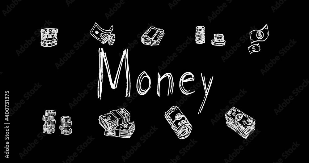 Handwritten word Money. handmade font design. drawing coins and ...