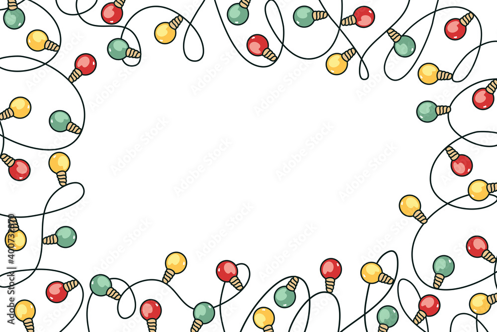 Cute Christmas lights bulb frame isolated on white background ...