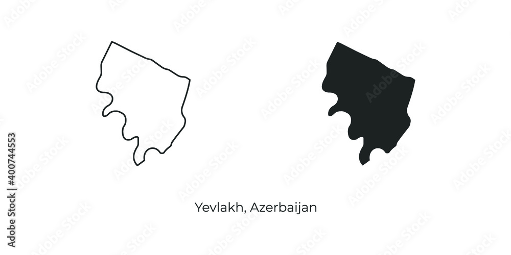 Simple vector illustration of map Yevlakh, Azerbaijan. Linear and ...
