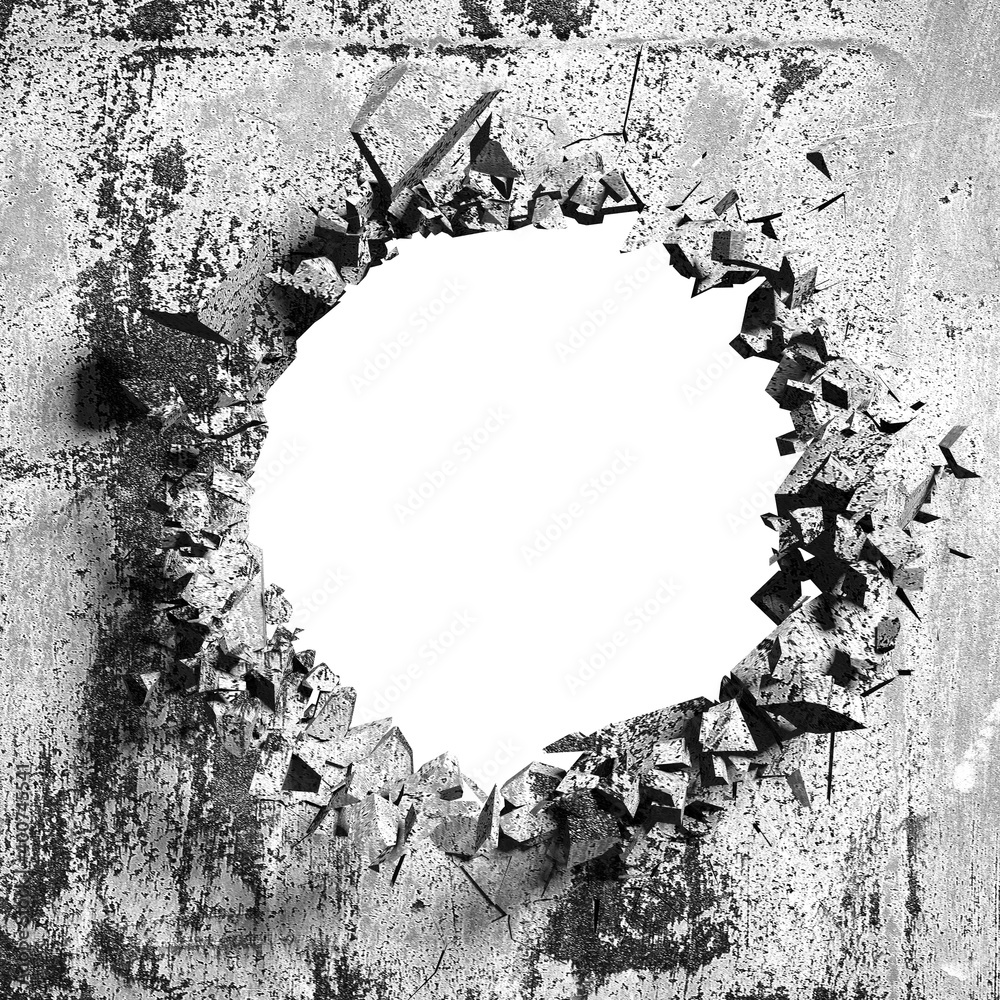 Explosion broken concrete wall bullet hole destruction Stock ...