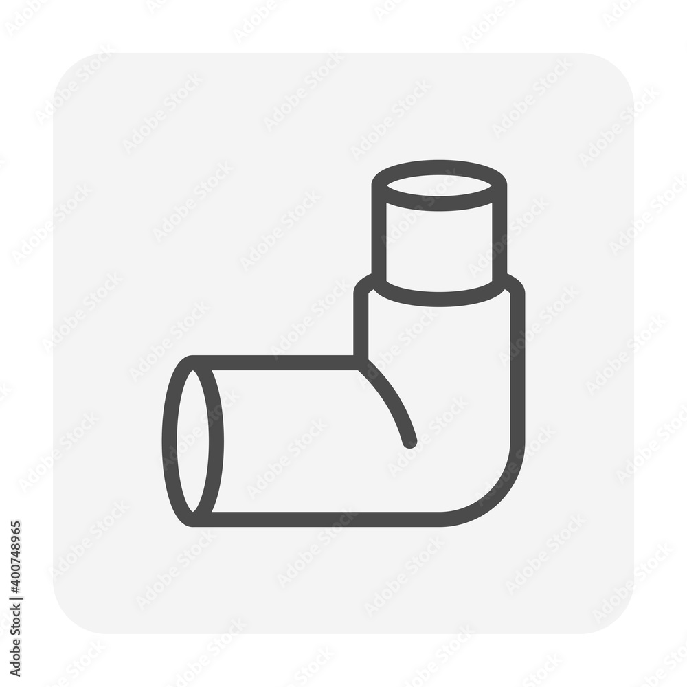 PVC plastic pipe fitting vector icon. Elbow 90 degree. Slip socket 2 ...