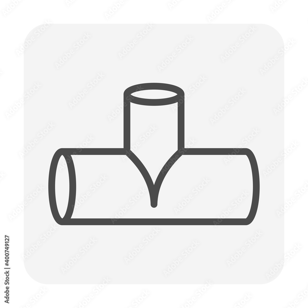PVC plastic pipe fitting vector icon. 3 way (tee) reducer. Consist of ...