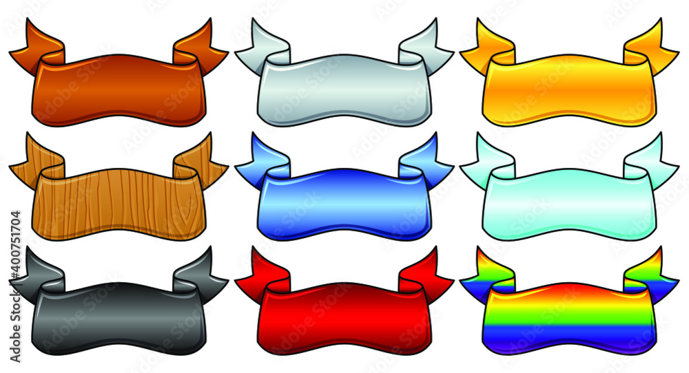 Pack of different ribbons, blank with copy space for text. Various ...