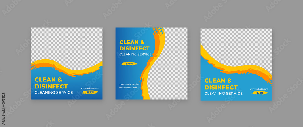 Set of Cleaning Service Post Template, Editable Square Banner Ads ...
