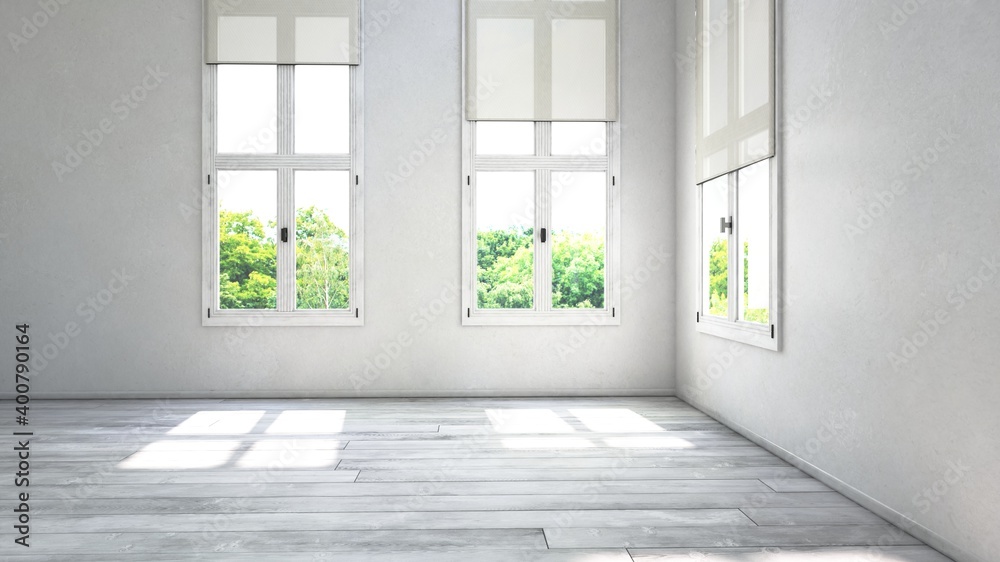 Empty room corner view with large windows. 3D Rendering Stock ...