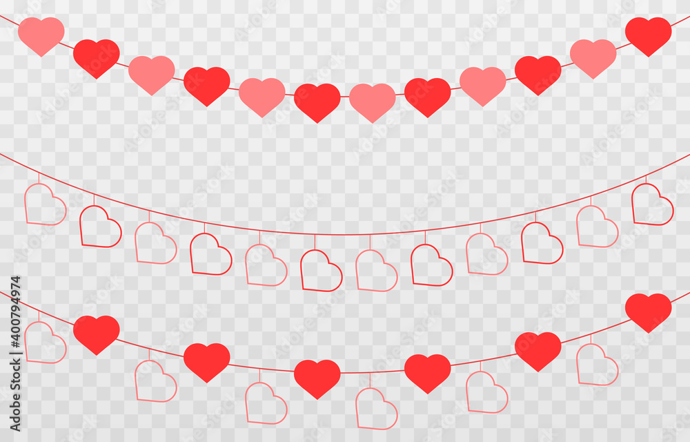 Vector garland of hearts. Hearts for Valentine's Day. Garland png ...
