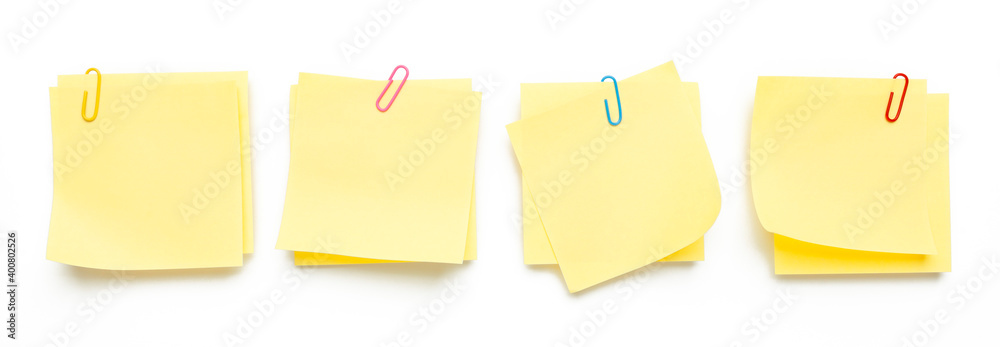 Paper yellow message stickers for information board isolated on white ...