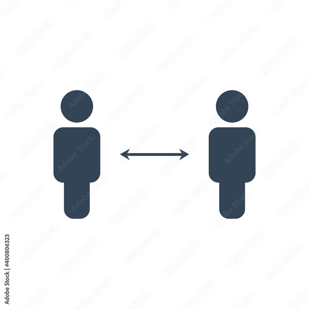 Social distance icon. Black people silhouettes with arrow distance ...