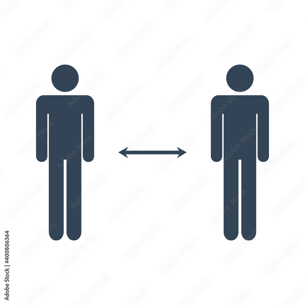 Social distance icon. Black people silhouettes with arrow distance ...