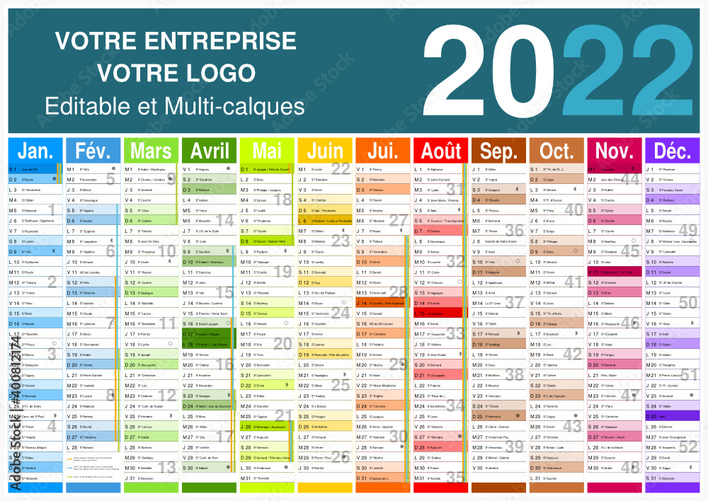 Calendrier 2022 12 mois avec vacances scolaires officielles au format ...