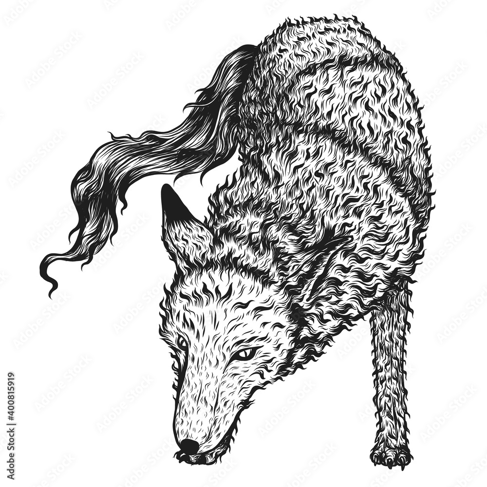 Fox tattoo by hand drawing.Fox Hand Screen Printed T Shirt.Vector ...