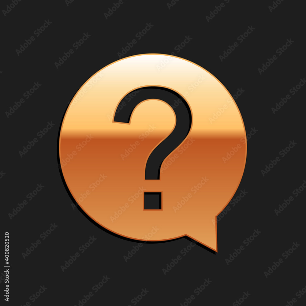 Gold Question mark in circle icon isolated on black background. Hazard ...