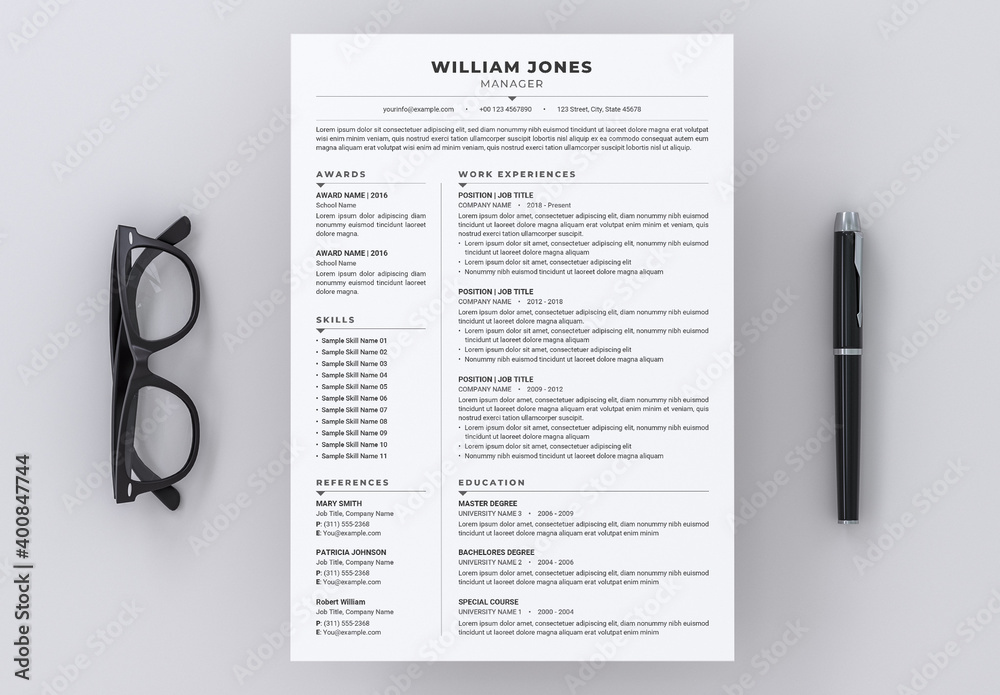 Minimal Resume Layout Stock Template | Adobe Stock
