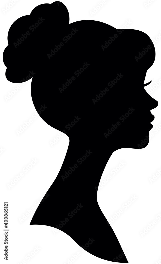 Vector female portrait of the bride with wedding hairstyle. Silhouette ...