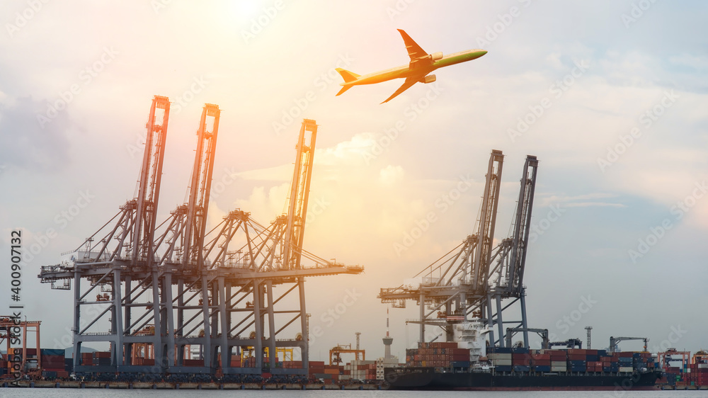 container ship commercial vessel alongside in port for loading and ...