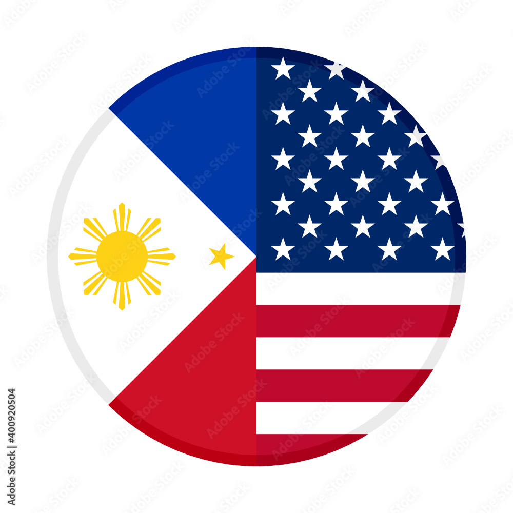round icon with philippines and united states flags. vector ...