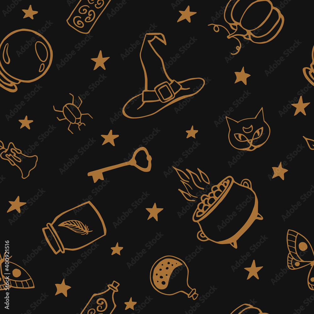 Witchcraft, magic background for witches and wizards. Vector seamless ...