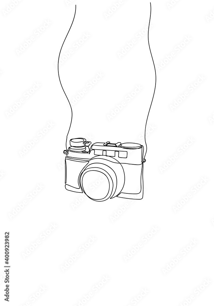 Hand drawn One line drawing of camera linear style. Stock Illustration ...