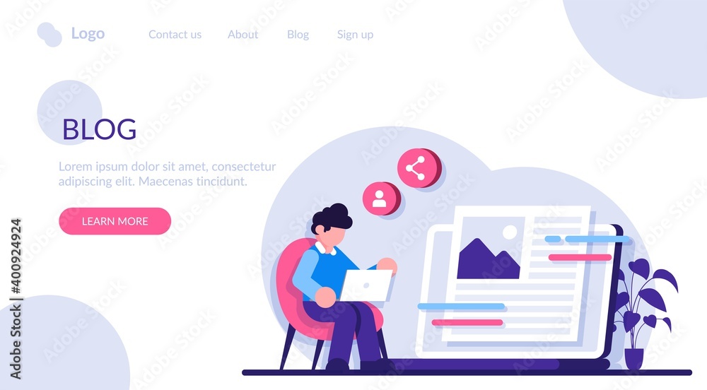 Blog flat concept vector. Social media platform, influencer, personal ...