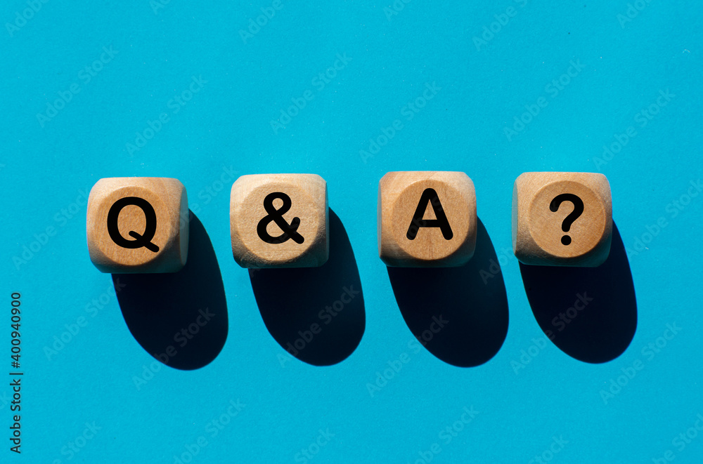 Letter q and a, question mark on wooden ball, turquoise background ...