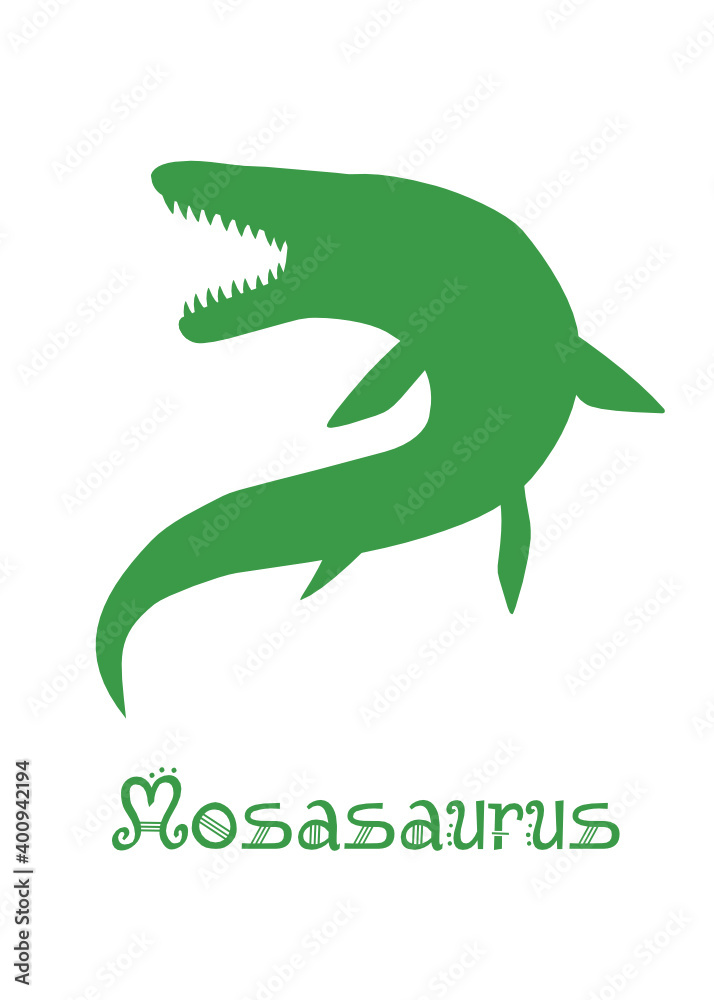 Mosasaur Dinosaur Vector illustration silhouette. dark green dinosaurs ...
